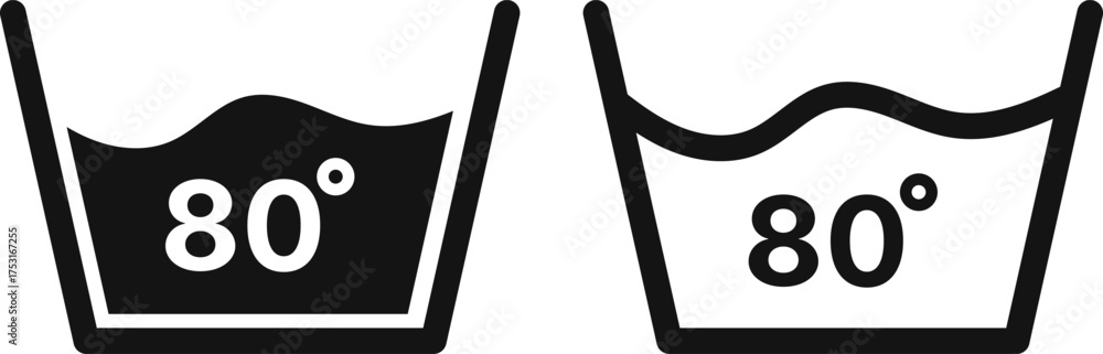 80 degree temperature wash icon set. Laundry Care Symbol. Washing ...