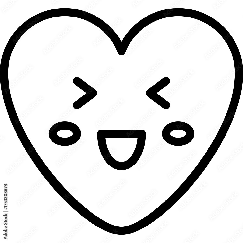 Outline Heart Emoji With Eyes and Mouth Open In A Happy Expression With ...