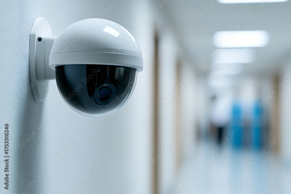 Indoor security camera. Surveillance camera mounted to the wall in a ...