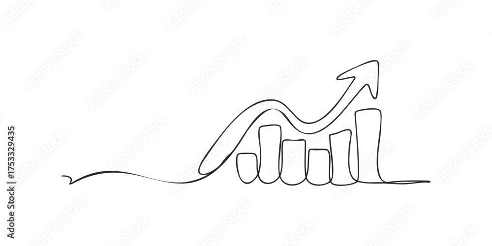 Line drawing of an upward trending bar chart with arrow Stock Vector ...