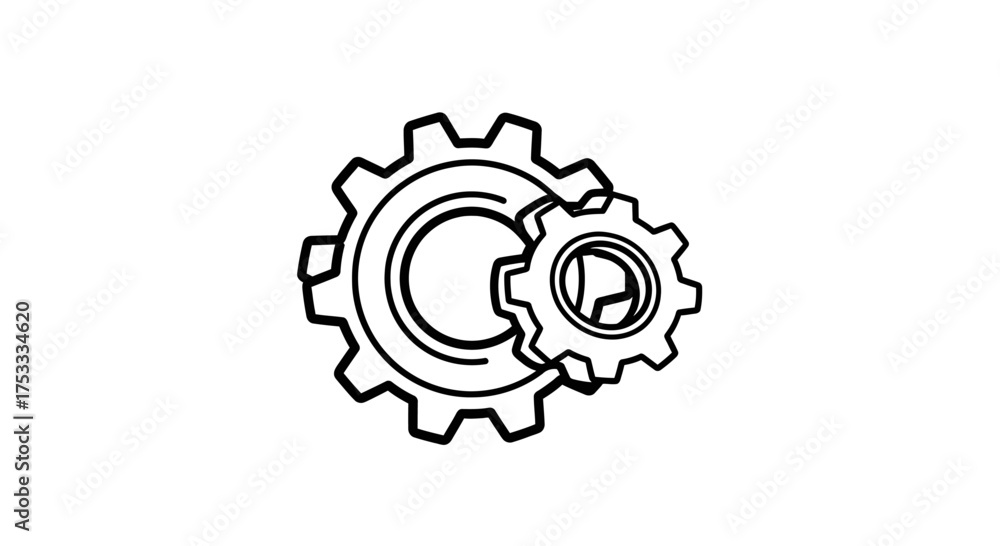 Two interlocking gears, one larger and one smaller, depicted in a ...