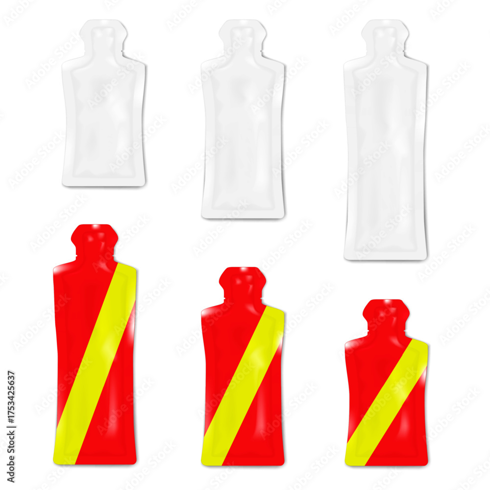 Vector de Stock Tear notch bottle shaped sachet package. Realistic 3d ...
