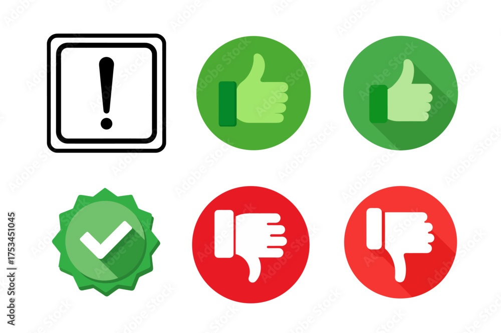 Feedback Icon Set of Thumbs Up Thumbs Down Check Mark and Exclamation ...