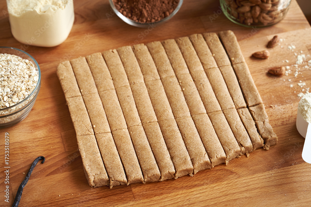 Preparation of homemade snack bars using whey protein powder, ground ...