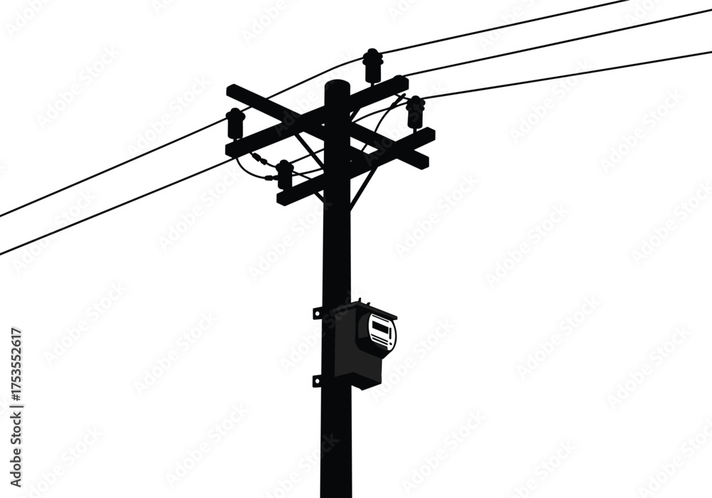 Utility pole silhouette, electrical infrastructure, power lines ...