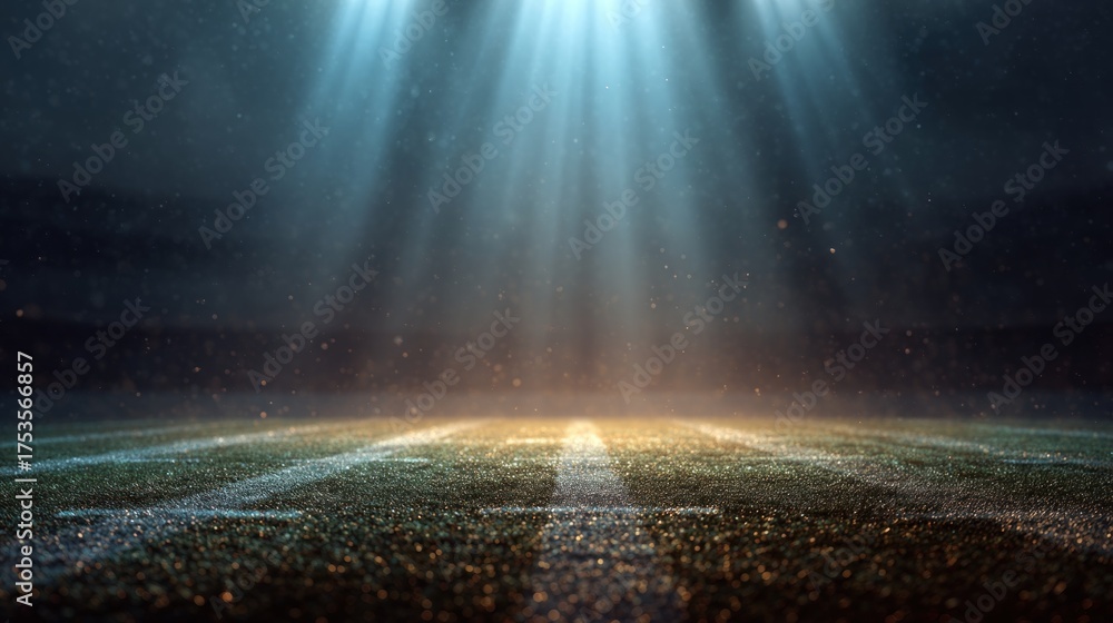 Illuminated Football Field with Mist Dramatic Light Rays Nighttime ...