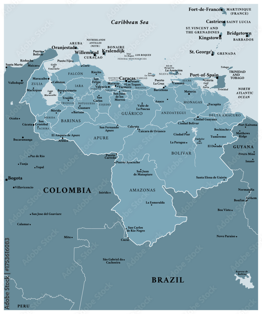 Image vectorielle Stock Venezuela - detailed political map of the ...
