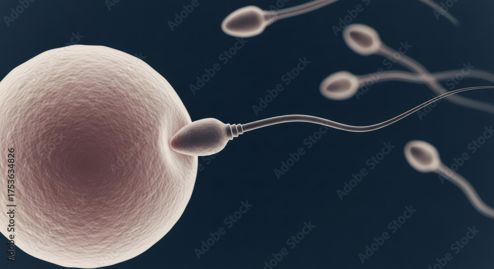 Human sperm fertilizing an egg during reproduction process a concept of ...