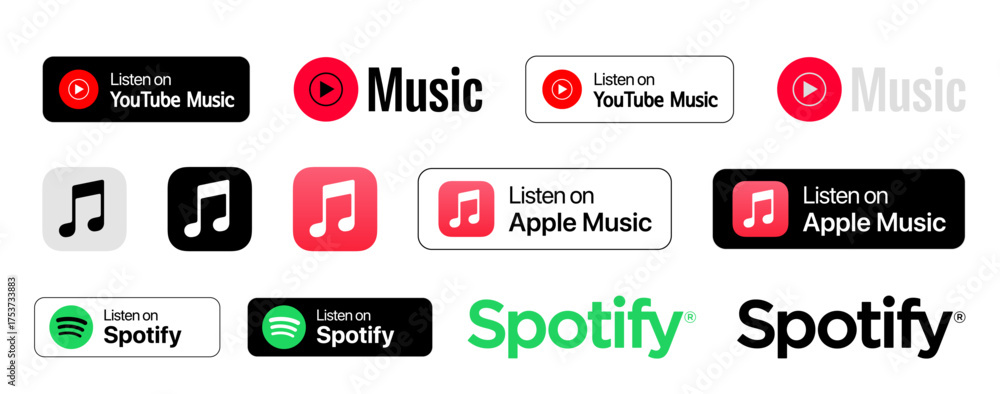 Spotify Apple Music and YouTube Music modern streaming interface mockup ...