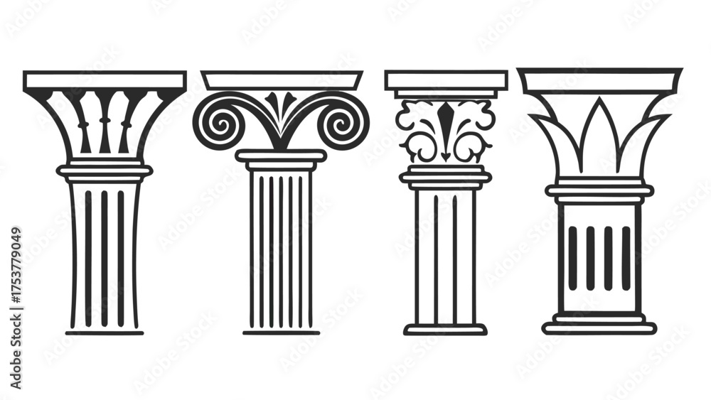 Architectural Motifs, Classical elements Blocks Design Vector Line Art ...