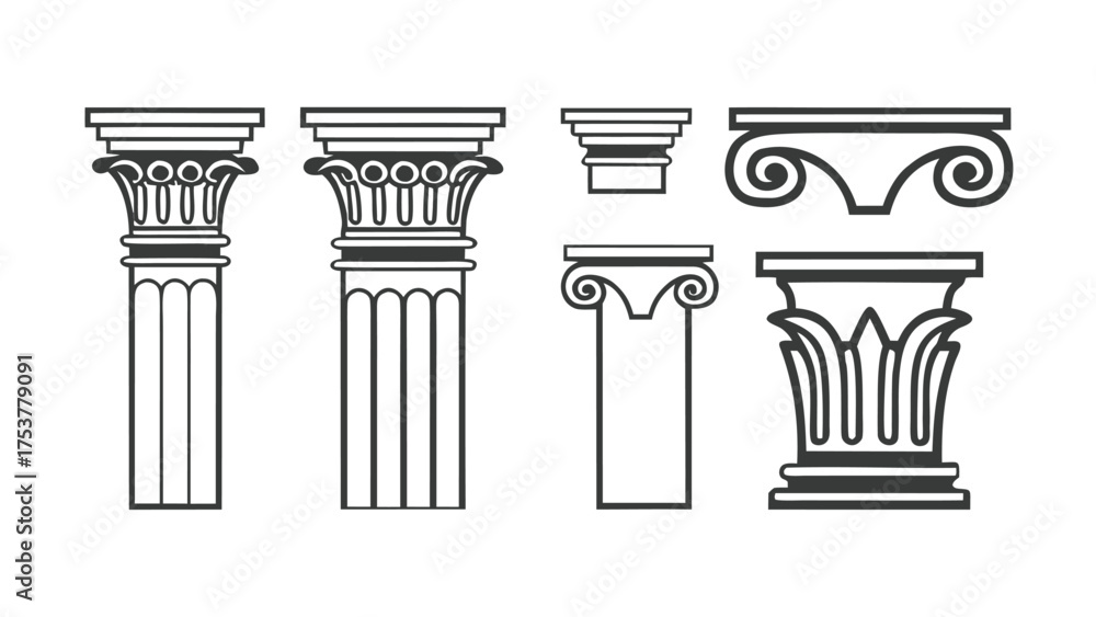 Architectural Motifs, Classical elements Blocks Design Vector Line Art ...