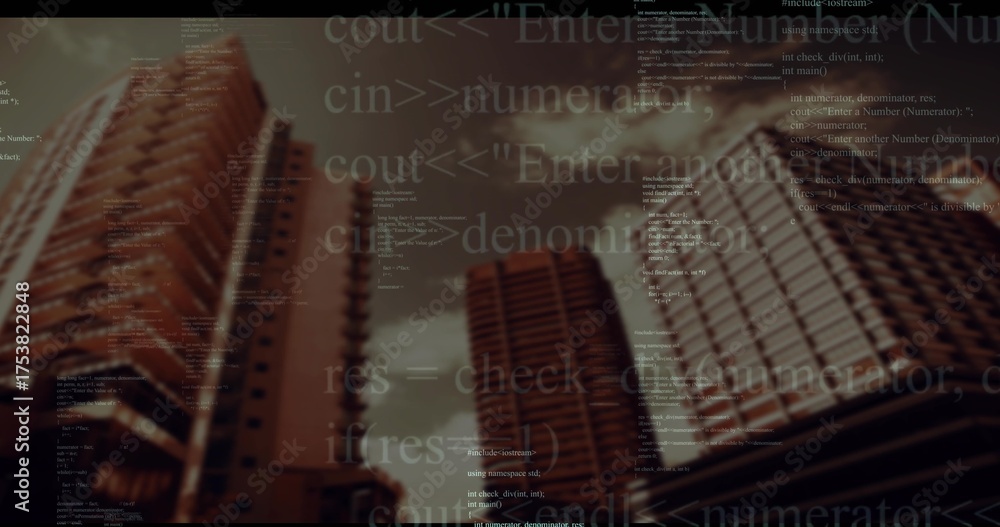 Floating semi-transparent C++ code overlay covering city skyline at ...