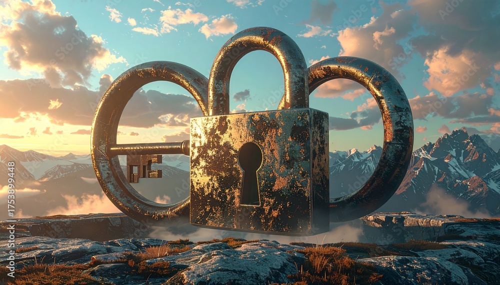 Padlock with infinite keys, metaphor of problems, solutions and risk ...