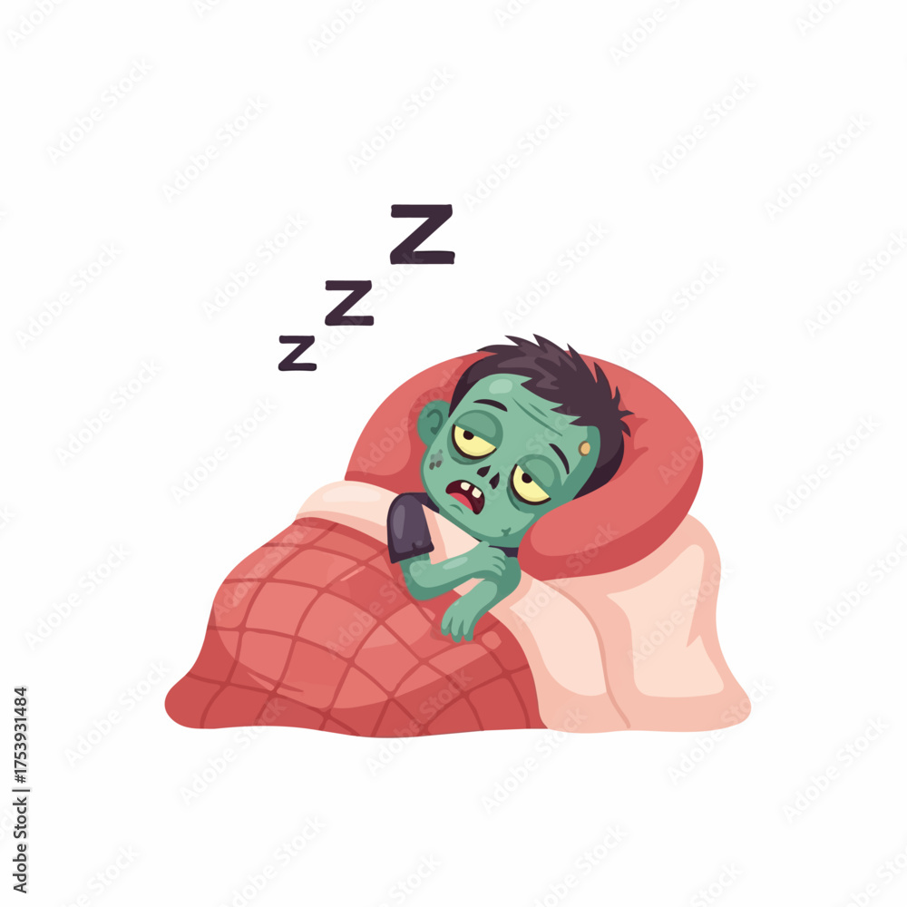 Image vectorielle Stock Cartoon Zombie Sleeping Peacefully in Bed with ...