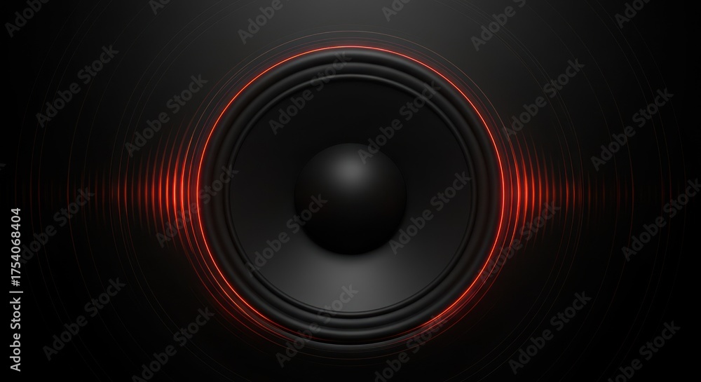 Powerful Audio Speaker with Red Sound Wave Visualizer on Black ...