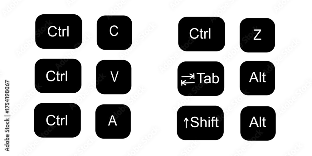 Keyboard shortcut keys PNG illustration Ctrl C Ctrl V Ctrl A Ctrl Z ...