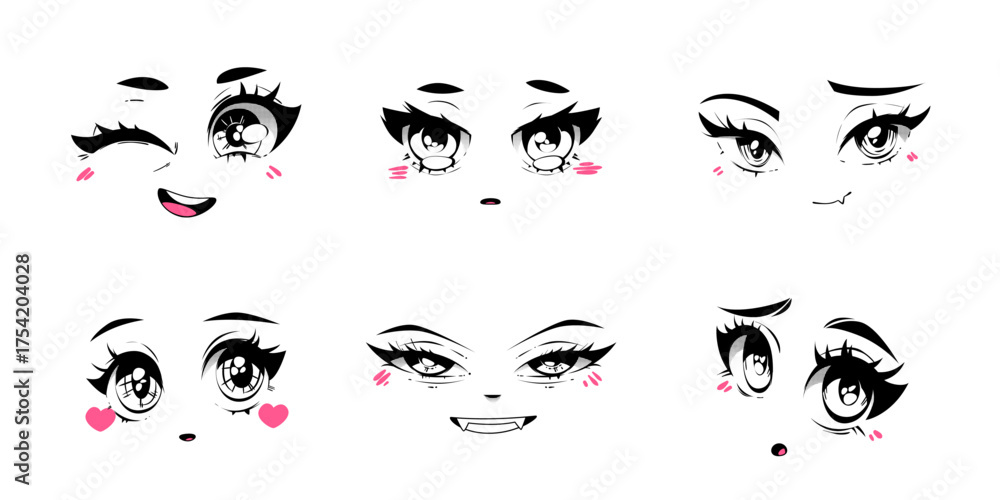 Kawaii facial expressions with anime style - girl faces showing ...