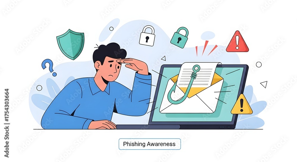 Phishing Awareness: Illustrates the dangers of phishing, featuring an ...
