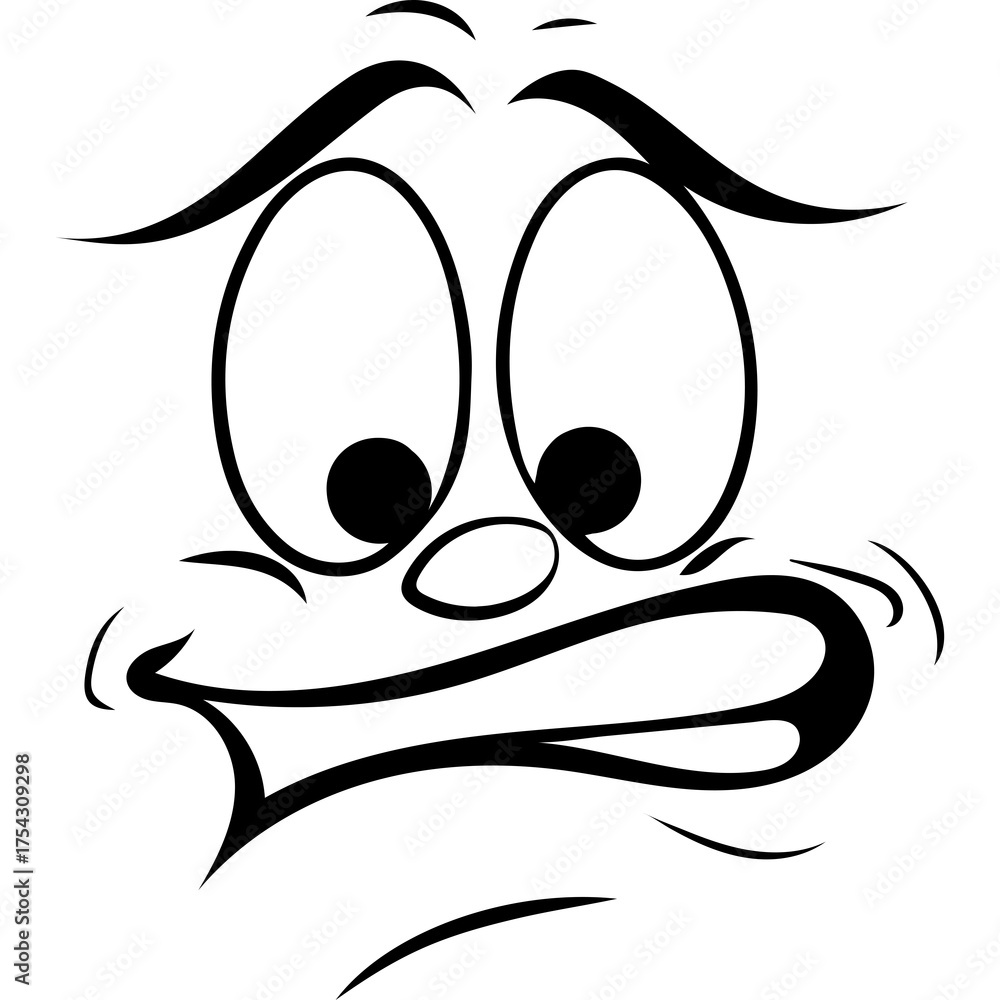 Cartoon Face Expressing Anxiety and Worry with Wide Eyes and Tense ...