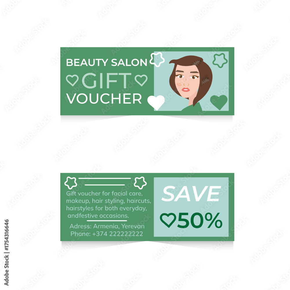 Gift voucher design for the beauty salon, save 50%, vector illustration ...