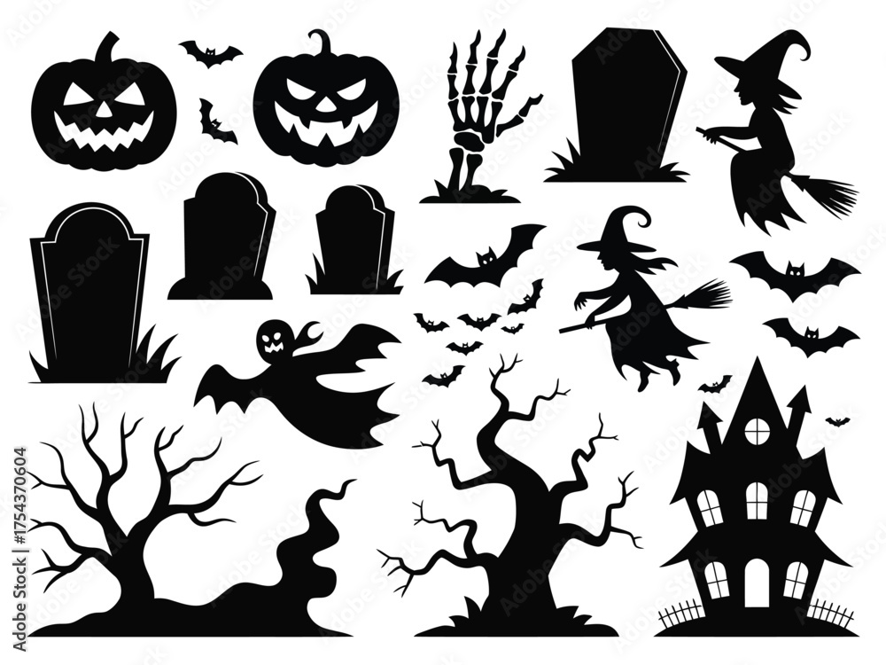 Spooky halloween silhouette vector graphics collection for festive ...