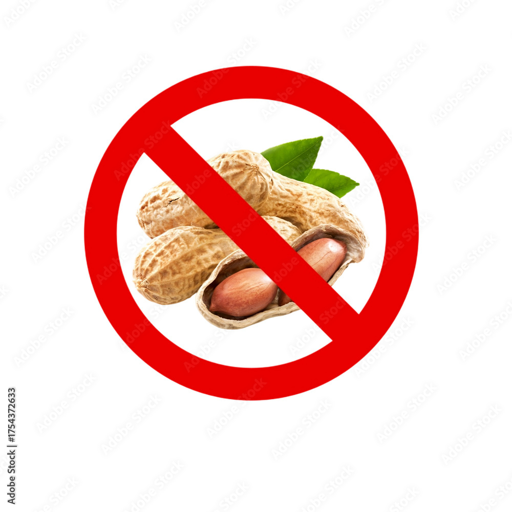 Prohibition sign with picture of peanuts under prohibition symbol in ...