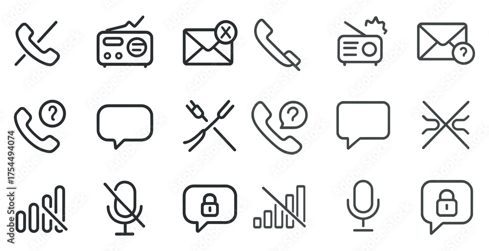 Communication and media icons set – outline, linear, messaging and ...