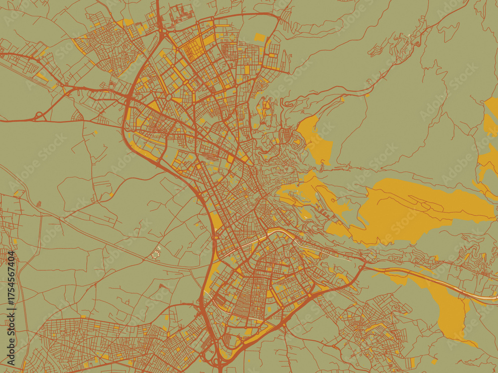 Illustration Stock Vector-style flat map of Granada, Spain with muted ...