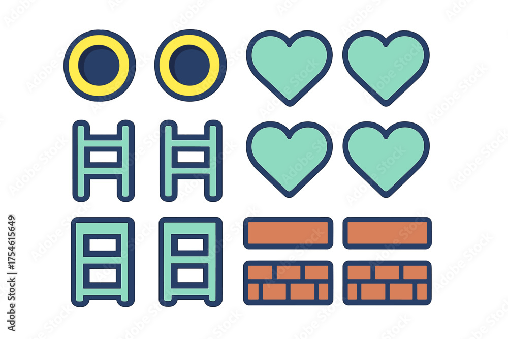 Vector de Stock Colorful collection of game elements including hearts ...