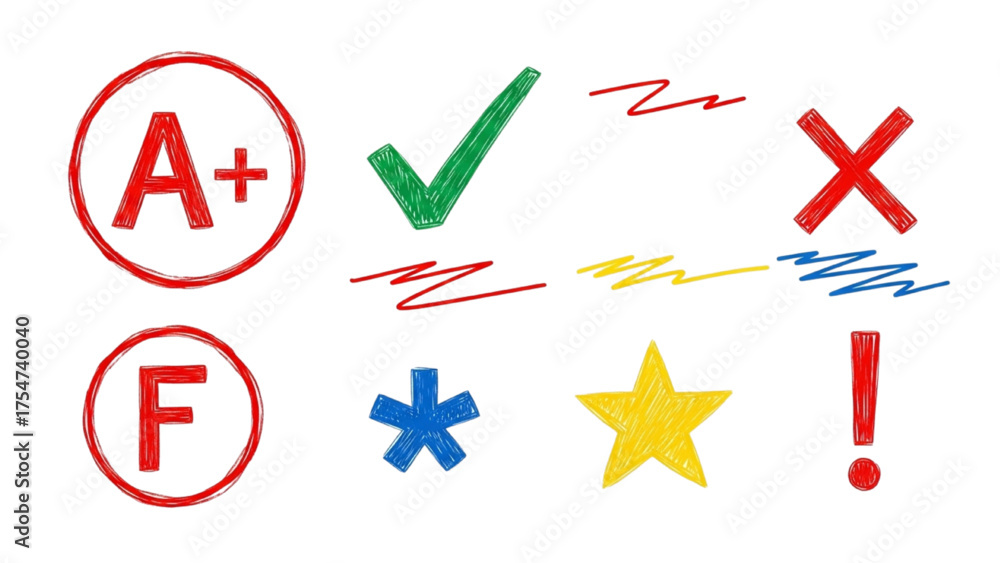 Grading Symbols and Icons A+ and F, Check, Cross, Star, Exclamation ...