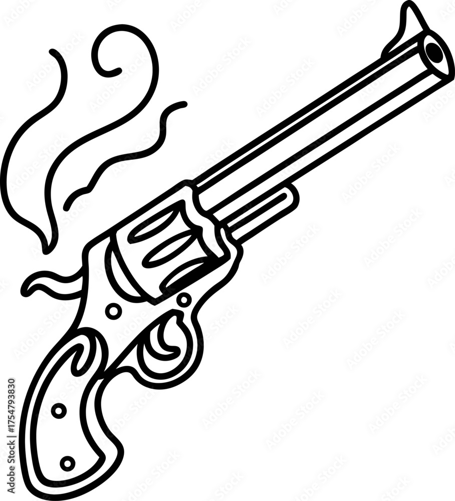 Stock-Vektorgrafik „Classic revolver outline with swirling smoke ...