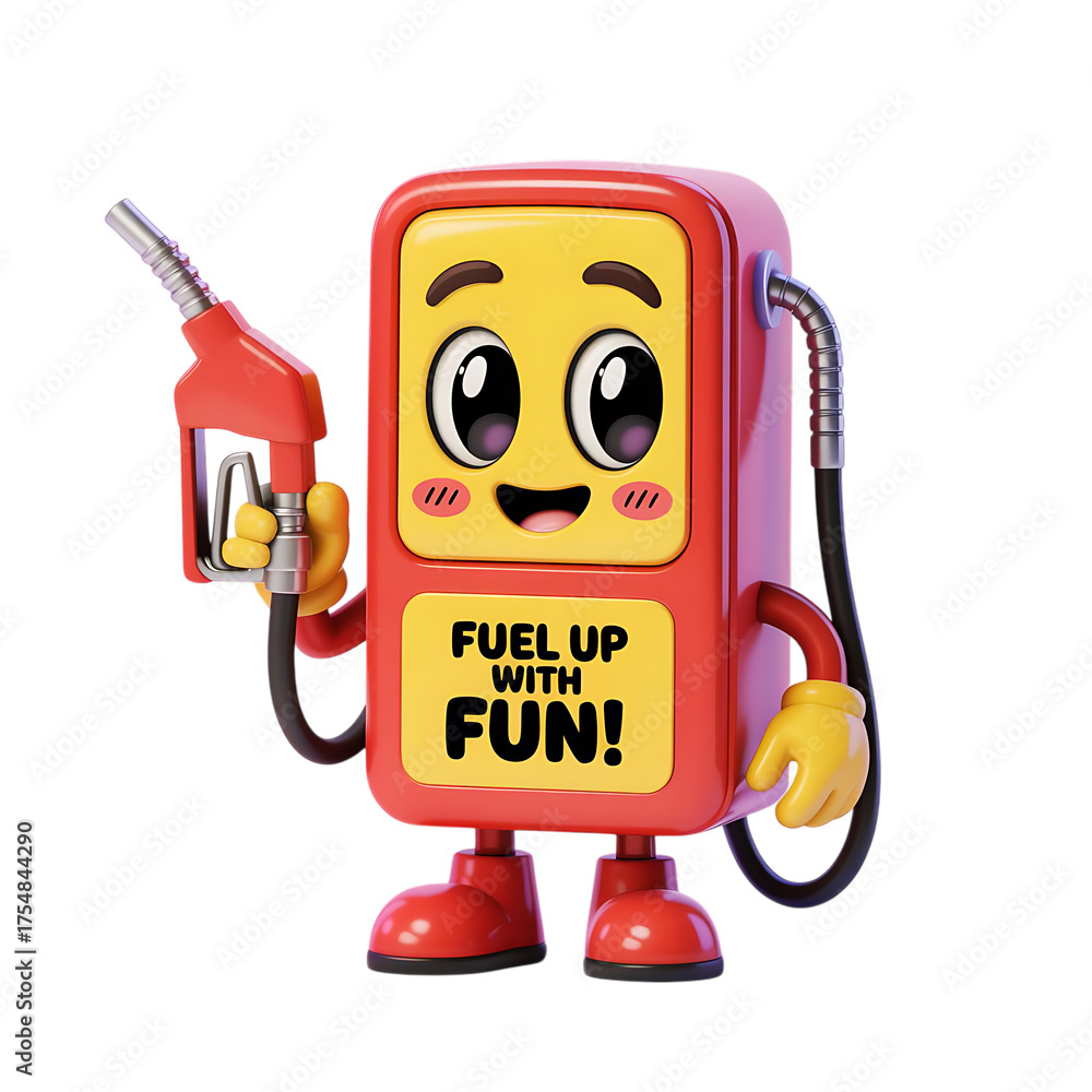 Cartoon gas pump character with a smiling face, holding a fuel nozzle ...
