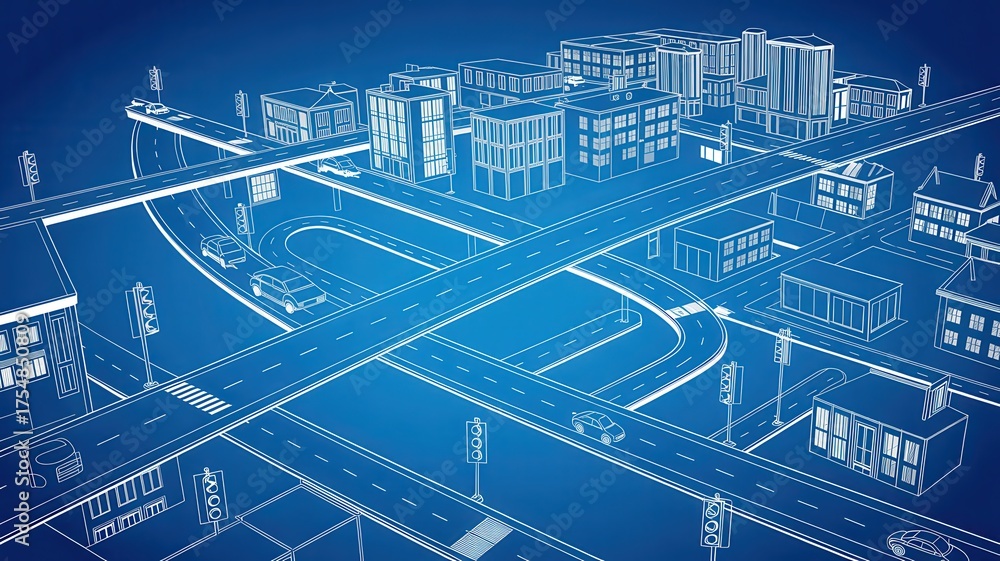 Blueprint of a city with roads and buildings detailed architectural ...