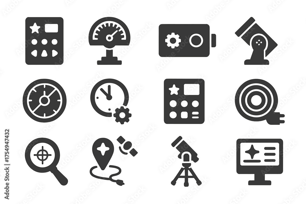 Celestial Tracking Icons. Solid style icons of Celestial tracking ...