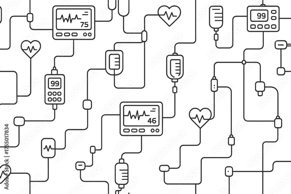 Lines and signals of a healthcare monitoring system with vital sign ...
