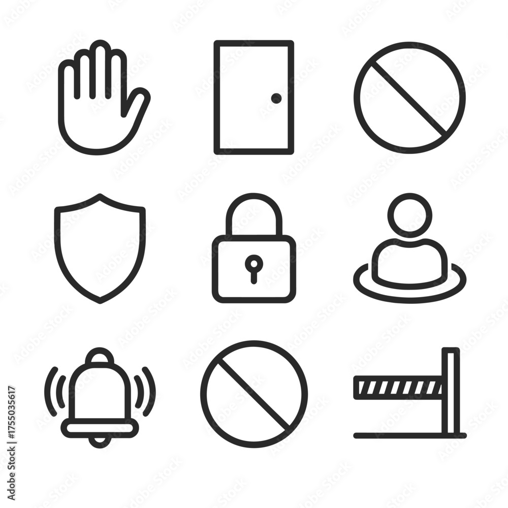 Boundary Icon Set. Outline icon set of setting personal boundaries ...