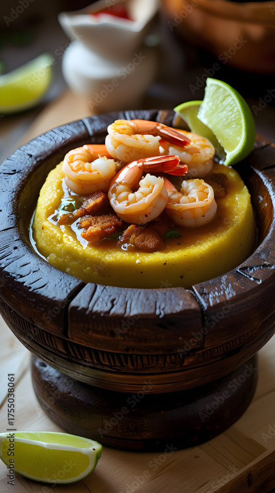 Puerto Rico – Mofongo A traditional wooden mortar filled with Puerto ...