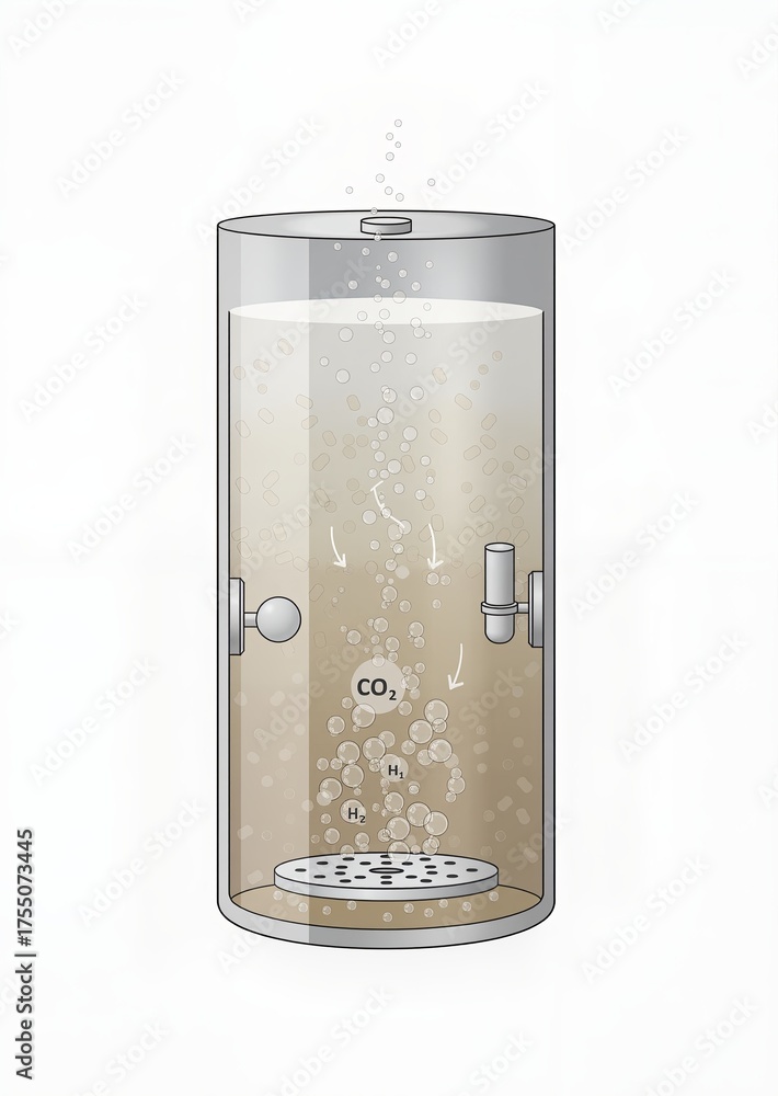 cross-section diagram of a bioreactor tank where microorganisms convert ...