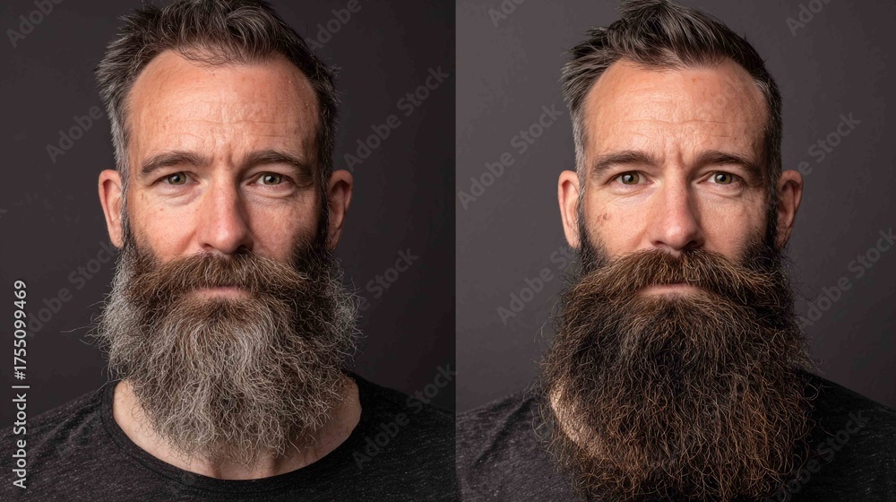 Bearded Portrait Comparison: A striking before-and-after display of a ...