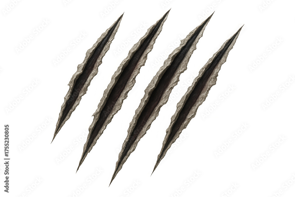 Claw marks ripping through surface, showing aggression, damage, and ...