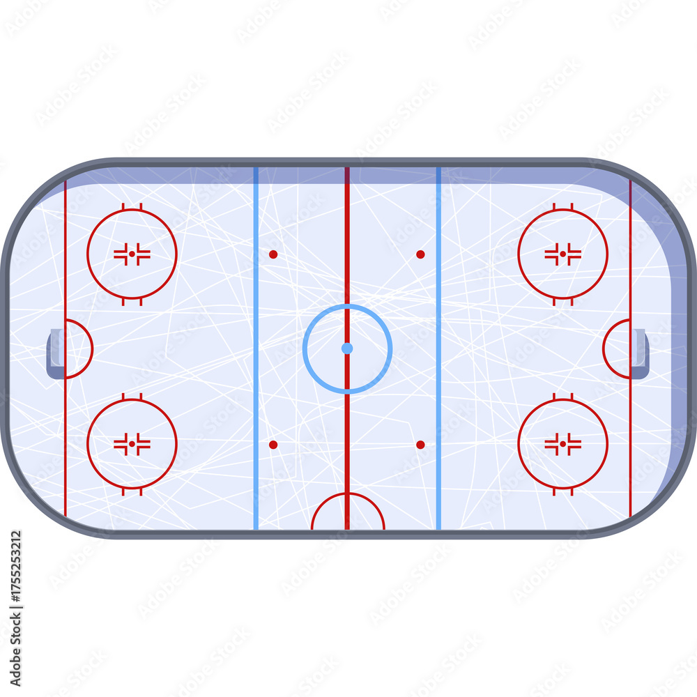Ice Hockey Rink With Center Faceoff Circle Red Goal Crease Circles Blue ...