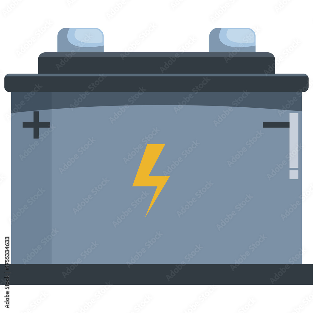 Gray Car Battery With Yellow Lightning Bolt Symbol On A Transparent ...