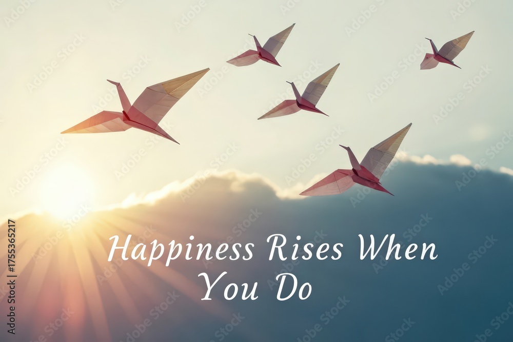 Inspirational quote Happiness Rises When You Do with paper origami ...