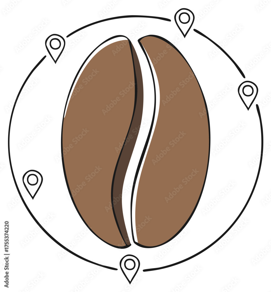 Global coffee trade concept with a coffee bean and location pin icons ...