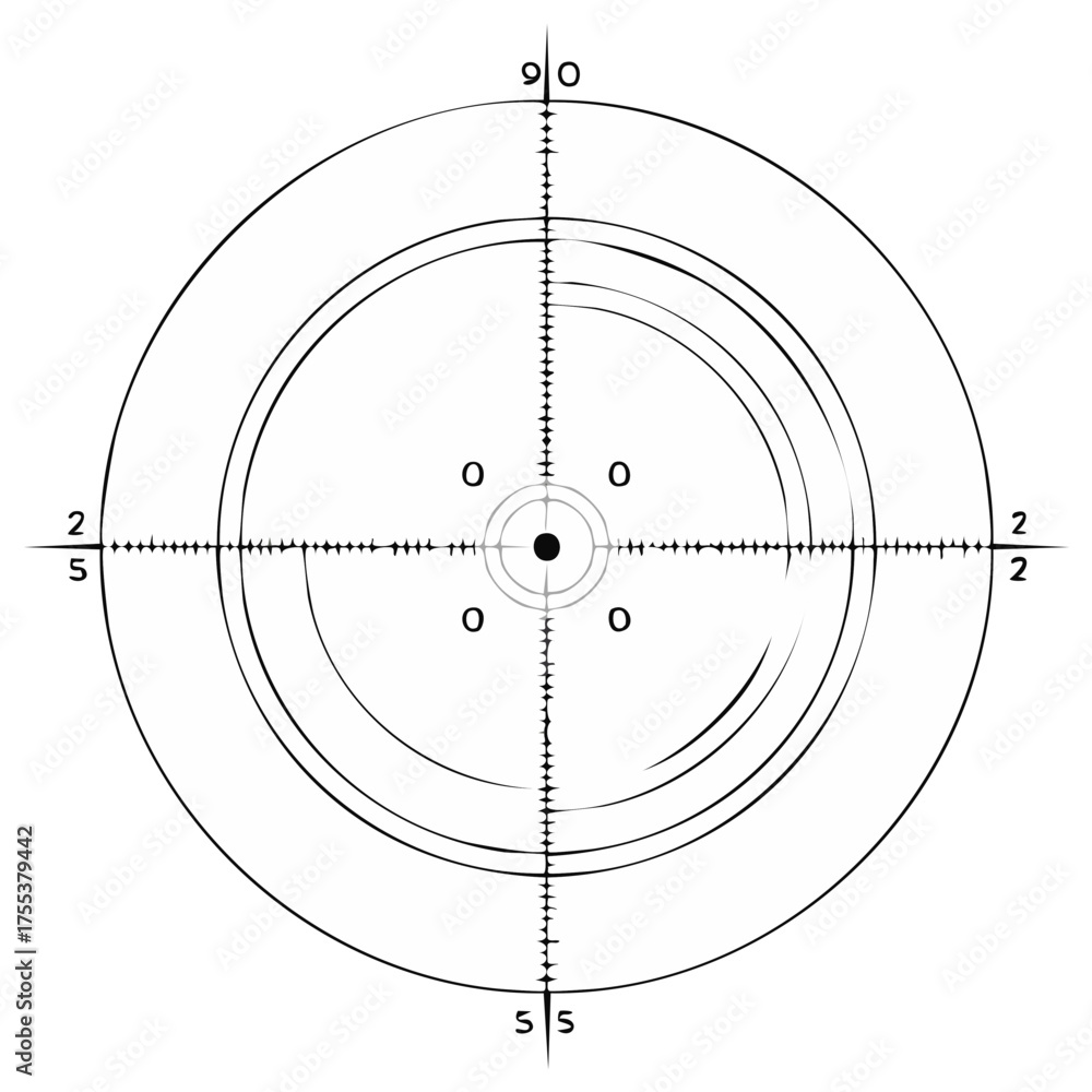 Vector graphic of a detailed scope reticle with crosshairs concentric ...