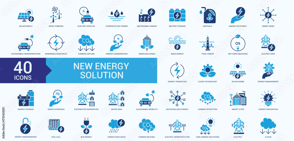 New Energy Solution icon collection set with energy efficiency, carbon ...