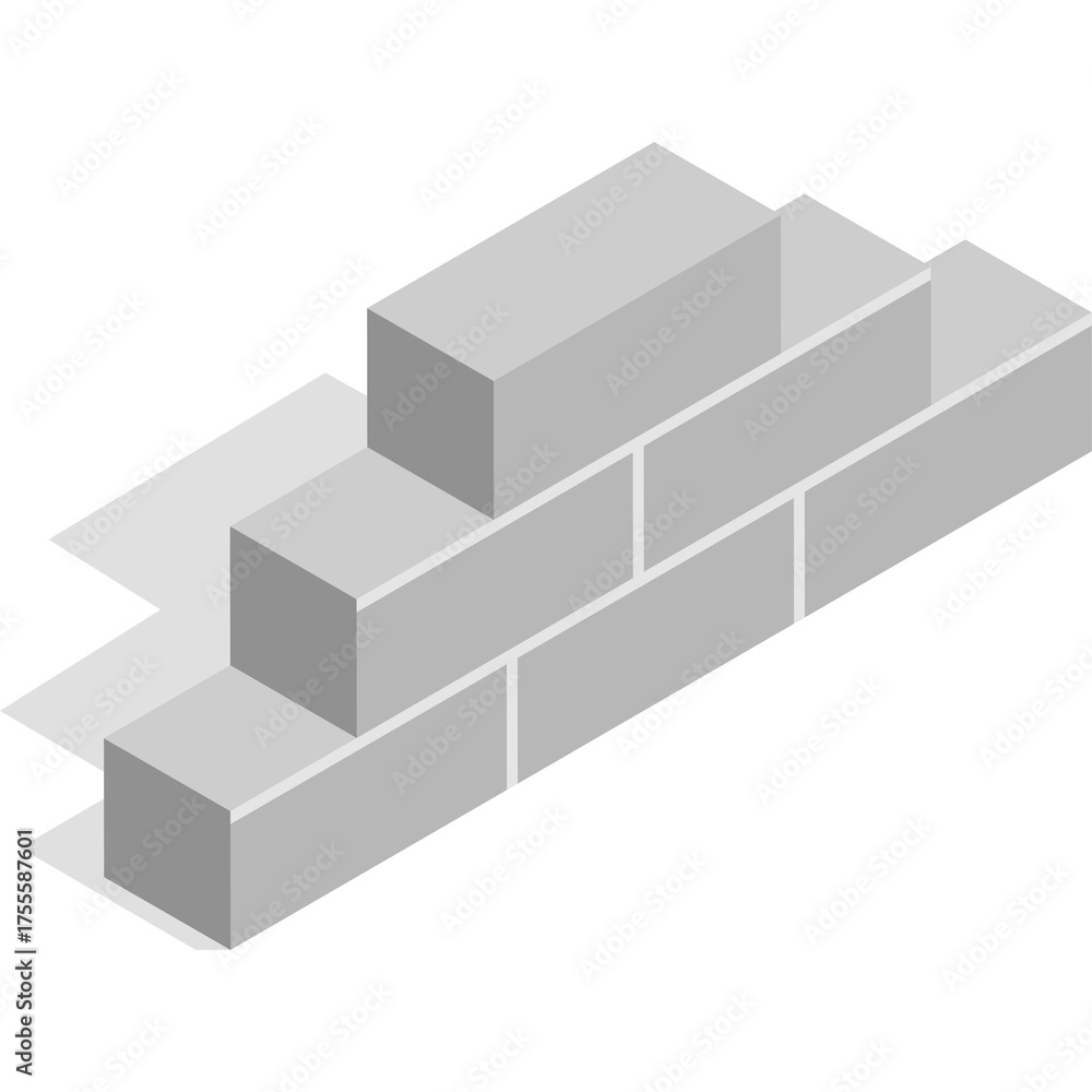Isometric Gray Brick Wall Construction Concept In 3D Style With ...