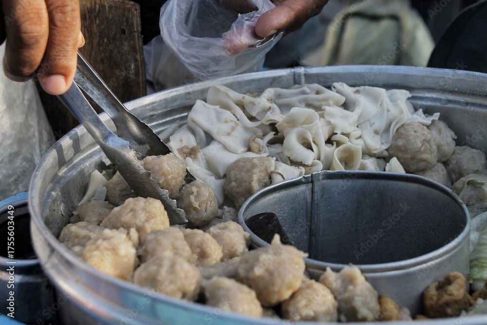 Steaming Dumplings and Dim Sum in a Metal Basket at a Street Food Stall ...