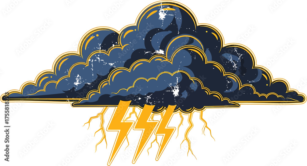 Cloudy weather with lightning, thunder, and storm elements for design ...