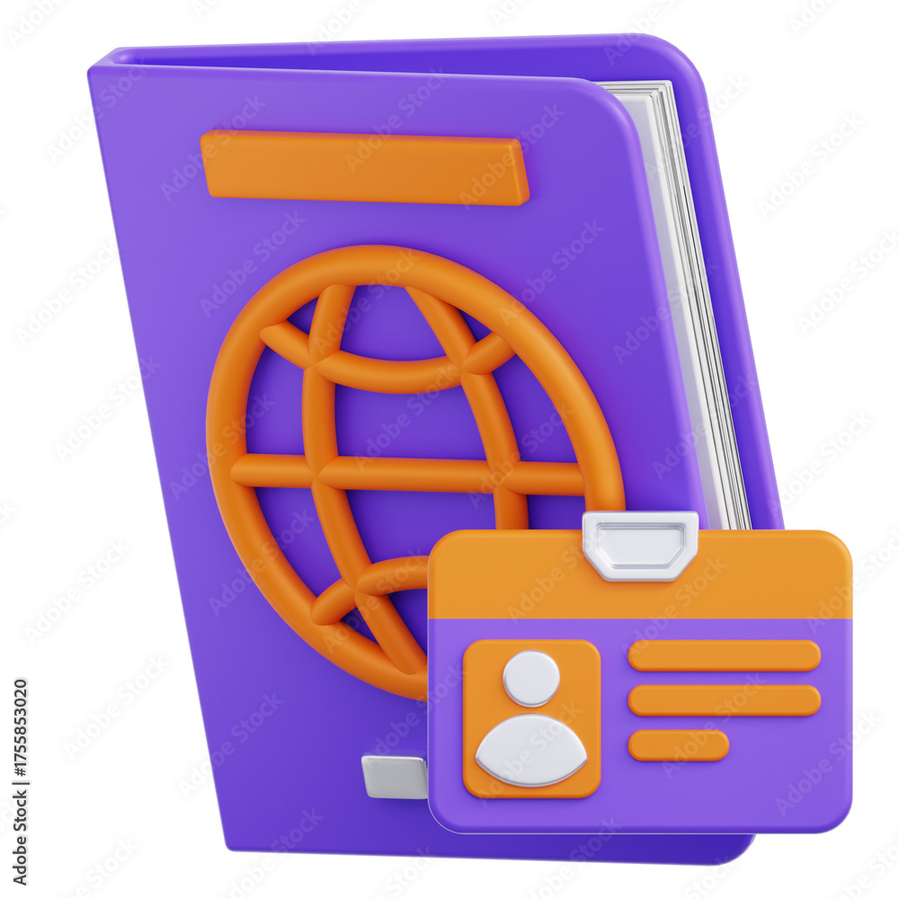 Zdjęcie bez tantiem: Purple Passport With Orange Globe Symbol And ...